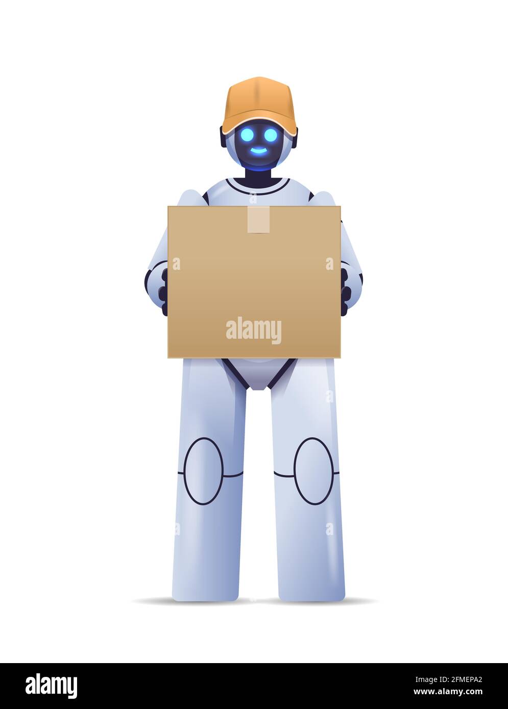 modern robot courier robotic deliver holding cardboard box delivery ...
