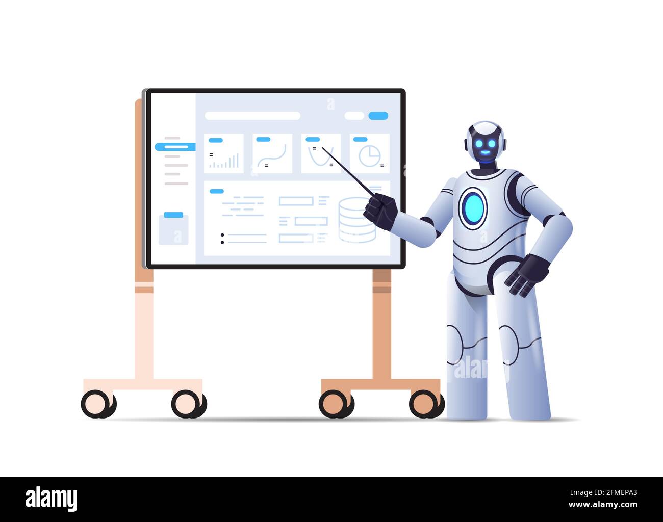 robot analyzing statistics financial data robotic character making ...