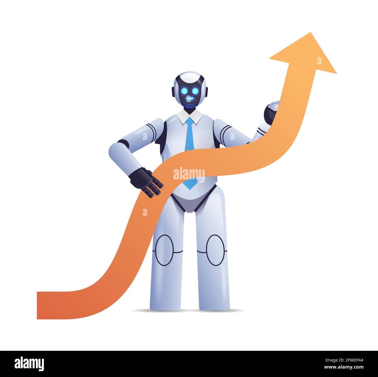 modern robot holding upward arrow business growth achievement success ...