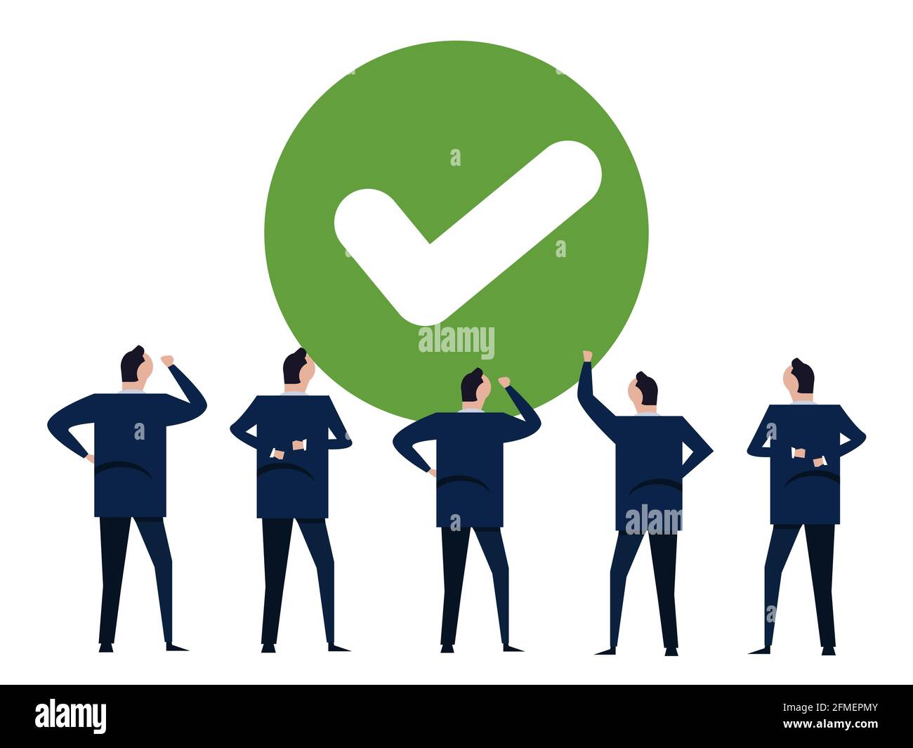 agree green check mark choice choose vote by businessmen team together ...
