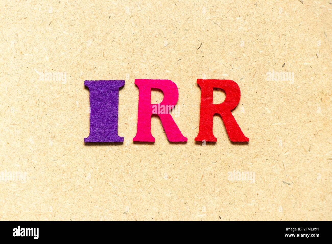 Color cloth alphabet letter in word IRR (Abbreviation of internal rate ...
