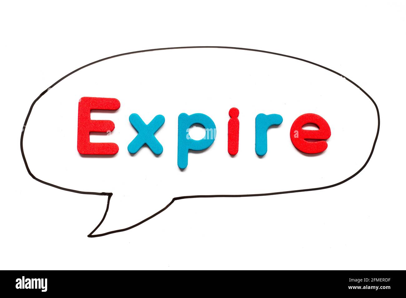 Alphabet letter with word expire in black line hand drawing as bubble ...