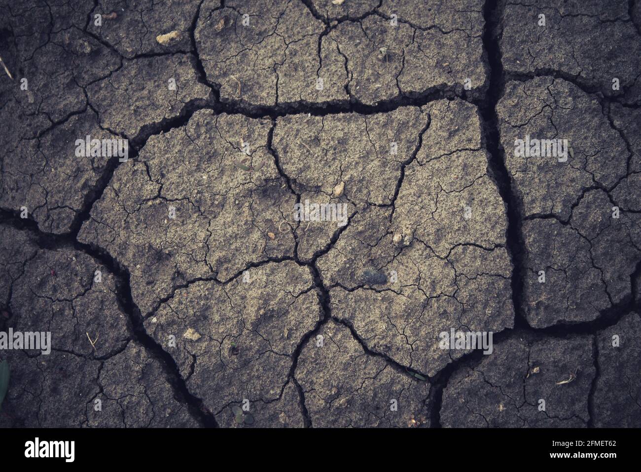 Deep cracks in the ground. The dry ground cracked. Black soil with deep ...