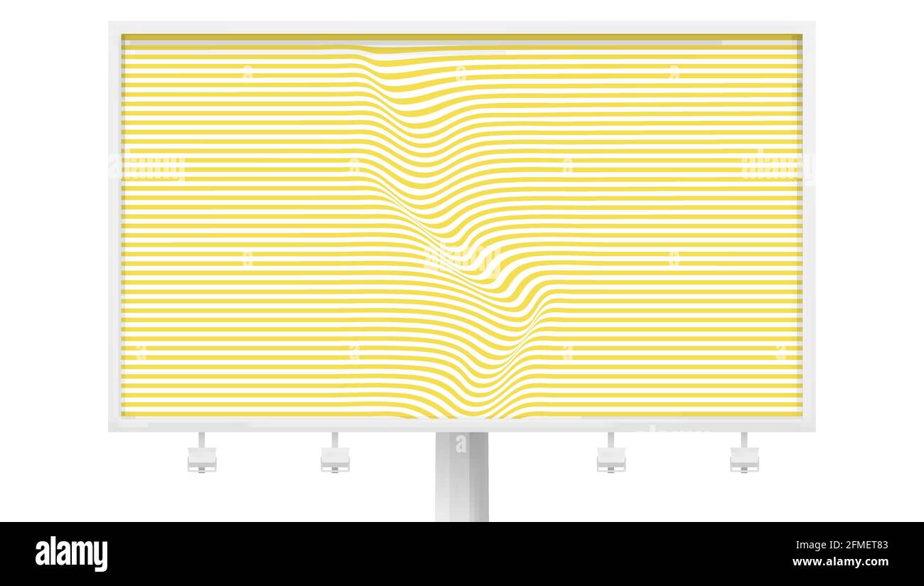 Ad billboard with distorted wavy lines. Yellow pattern with flowing ...