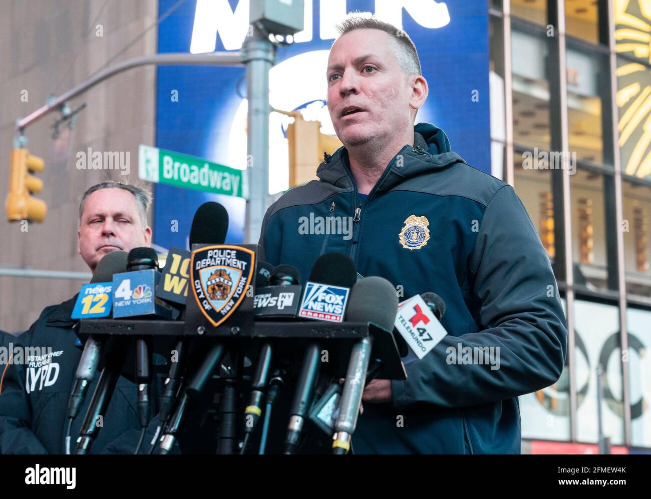 Police Commissioner Dermot Shea speaks to press on Times Square in New ...