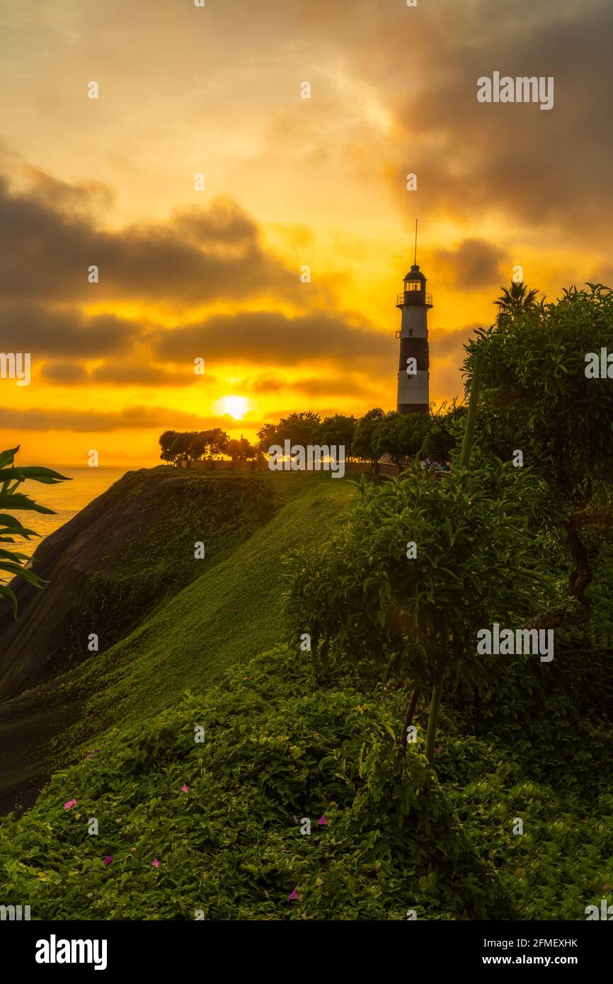 The Miraflores lighthouse at sunset, Lima Stock Photo - Alamy