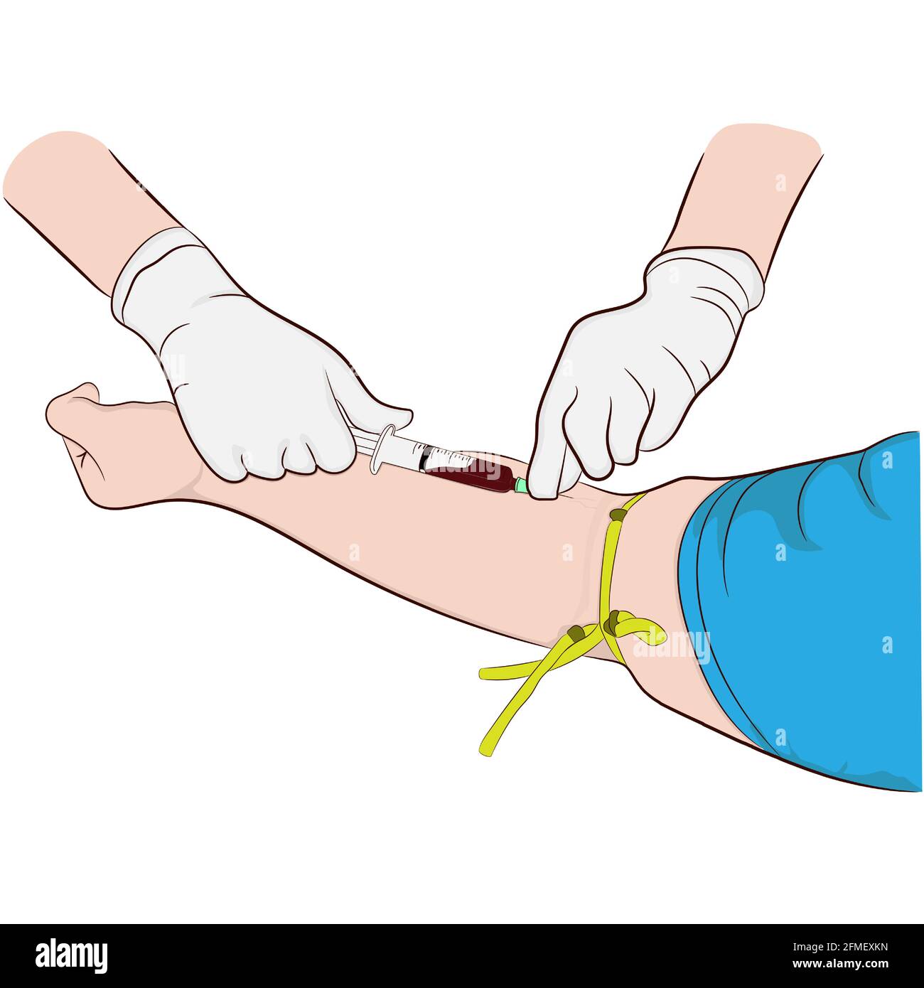 Vector illustration image a doctor using a needle to draw blood from an ...