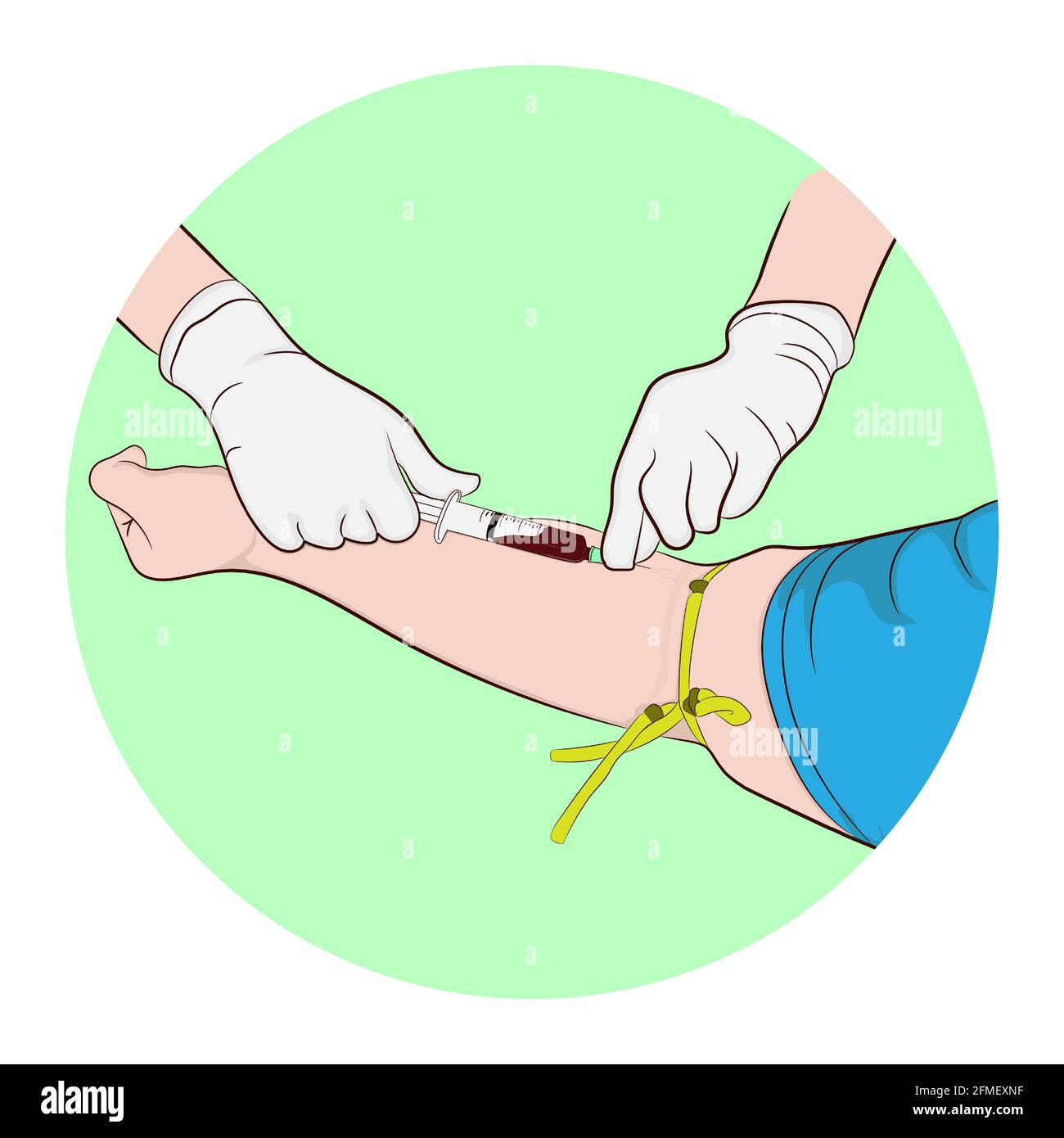 Vector illustration image a doctor using a needle to draw blood from an ...