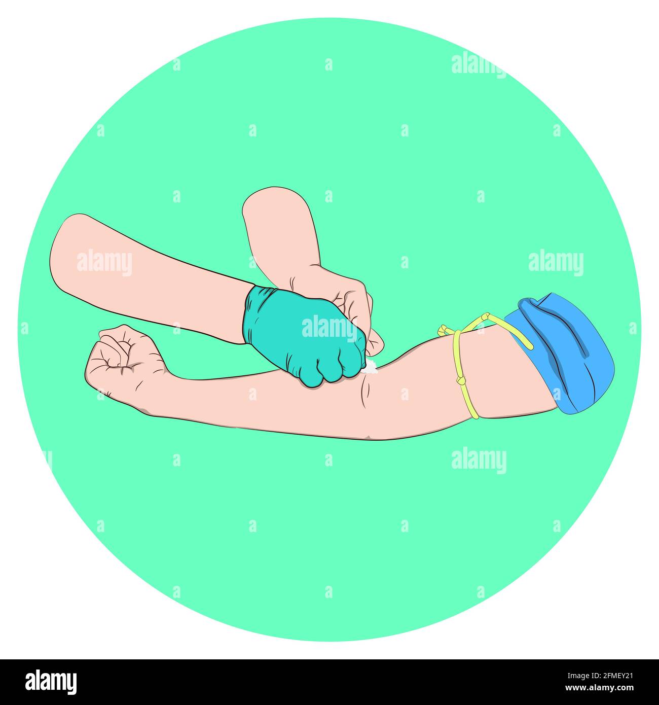 Vector illustration image a doctor using Cotton swab to clean the arms ...
