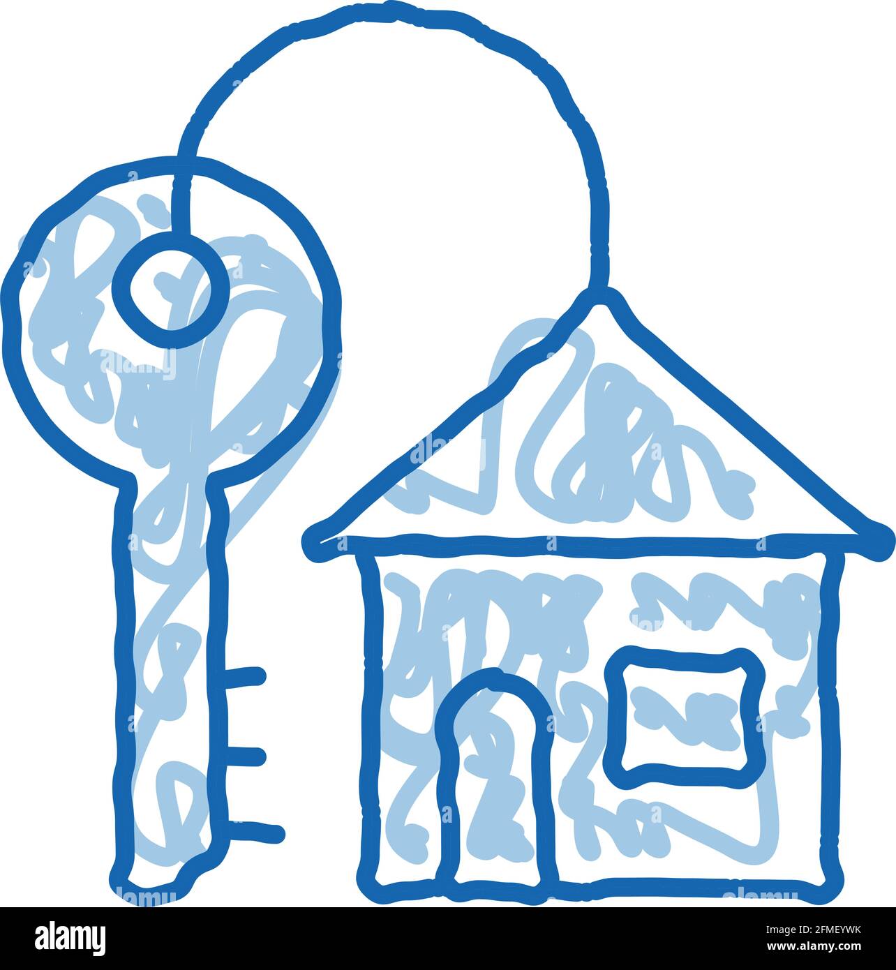Key With Keyfob In Building Form doodle icon hand drawn illustration ...