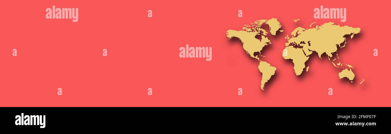 simple Map World With shadow in red background. 3d worldwide map ...