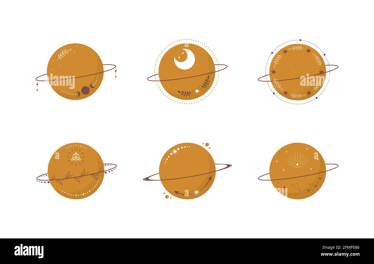 Set of abstract aesthetic boho planets. Scandinavian design for ...
