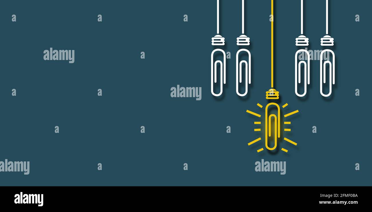 Paperclip idea Success concept Great Creative Ideas, Glowing light bulb ...