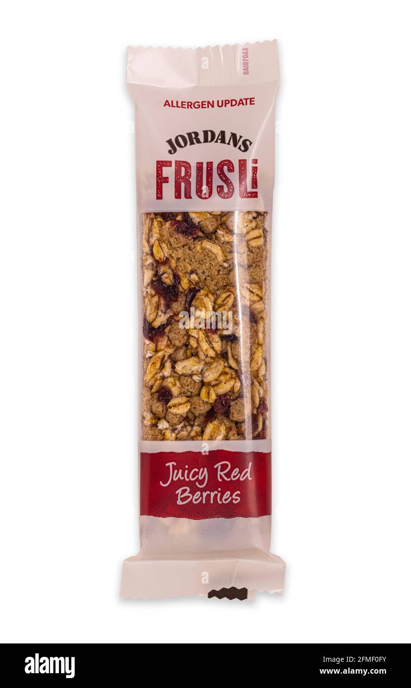 Jordans Juicy Red Berries Frusli bar on a white background Stock Photo ...