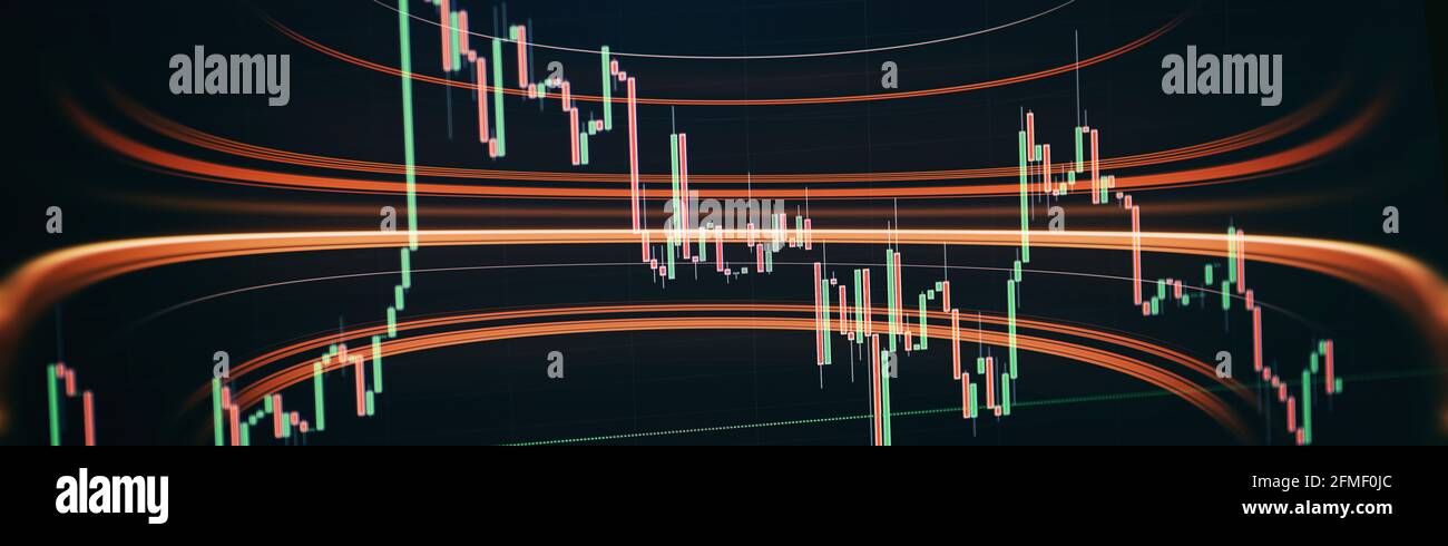 Technical price graph and indicator, red and green candlestick chart on ...