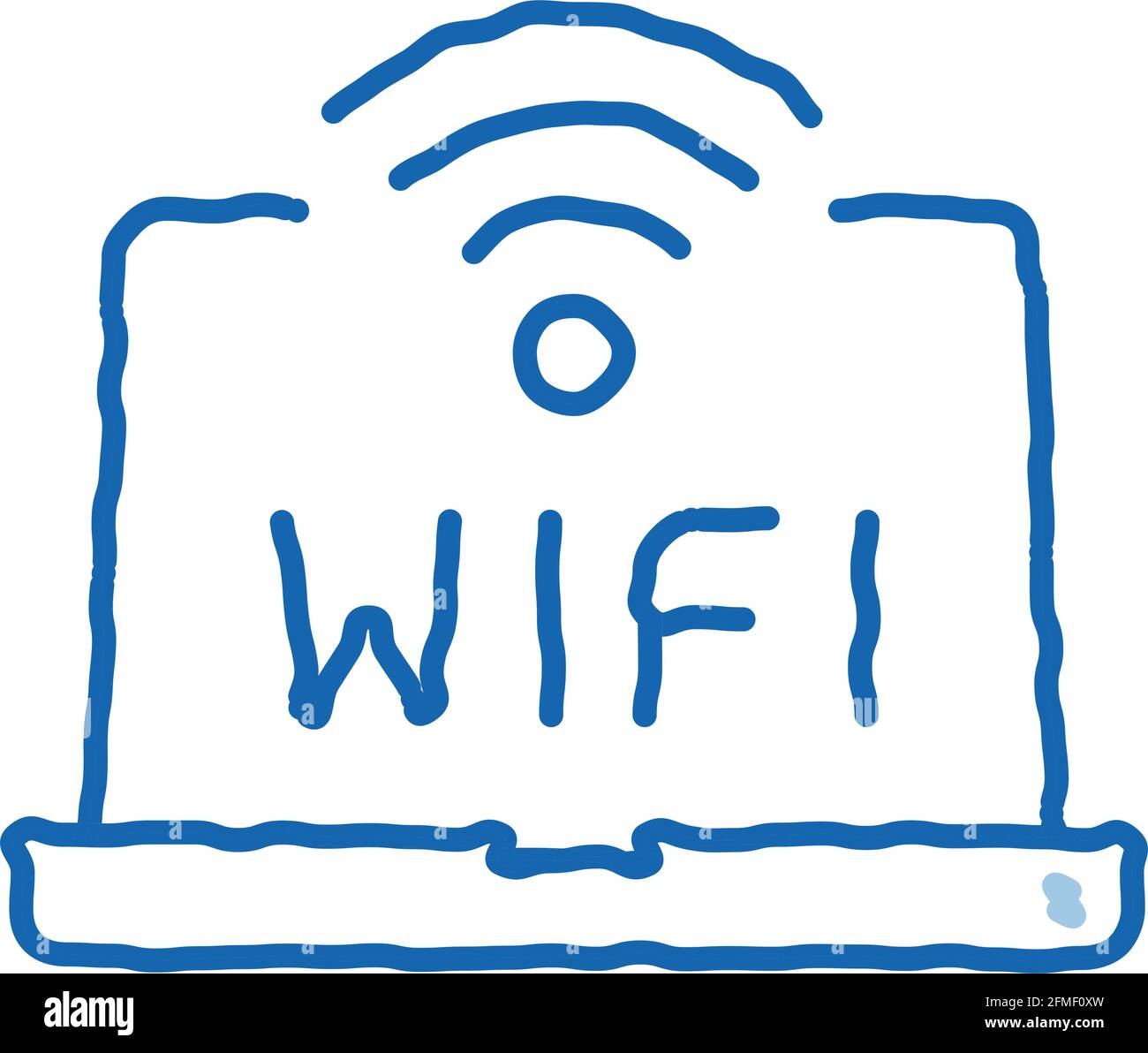 Wifi Sign And Word On Laptop Display doodle icon hand drawn ...