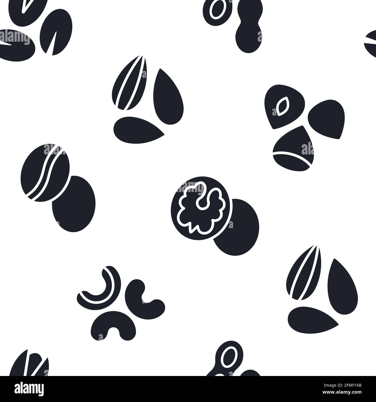 Vector seamless pattern with black silhouettes of nuts. Endless texture ...