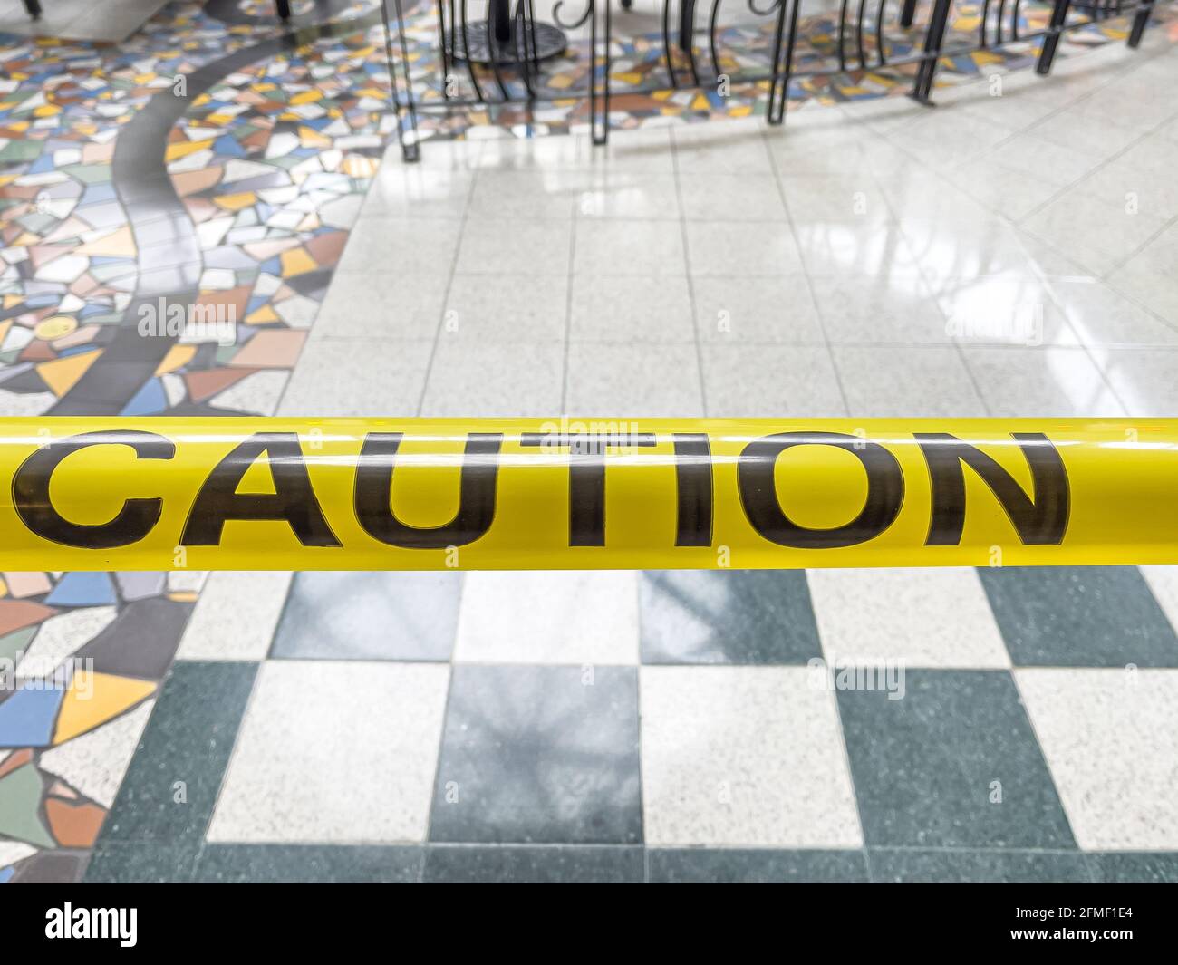 Yellow caution tape to close off restaurant area during shut down Stock ...