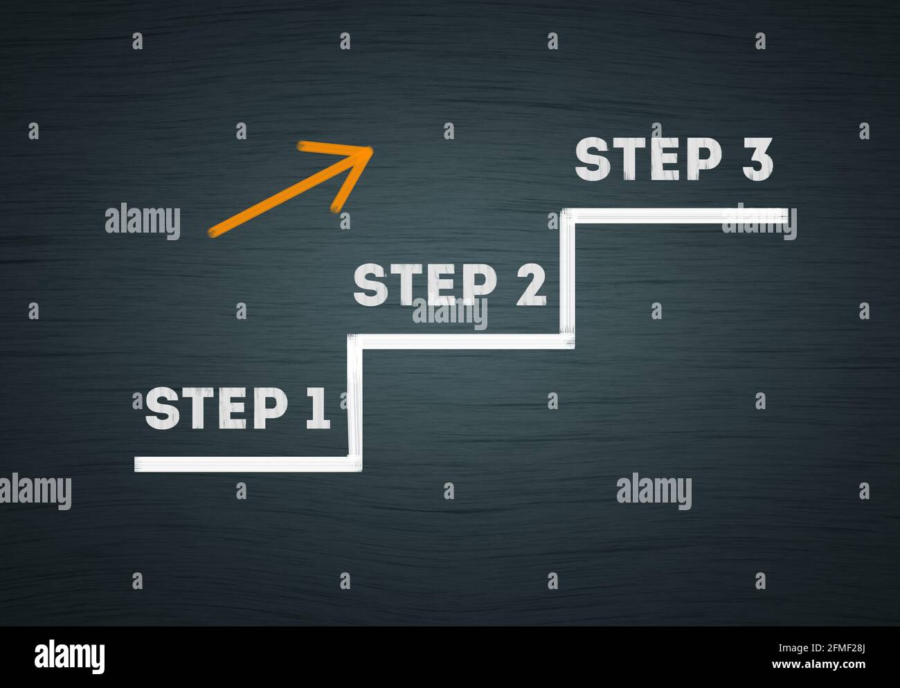 Step 1 Step Step 3. Staircase Progress Concept with arrow upward in ...