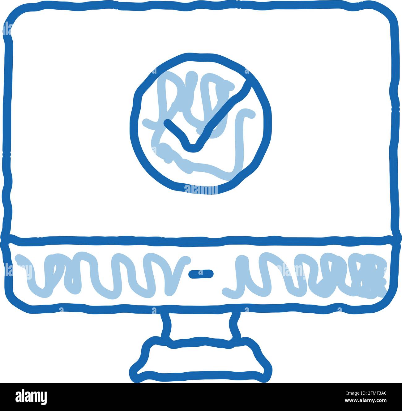 Computer Monitor And Approved Mark doodle icon hand drawn illustration ...