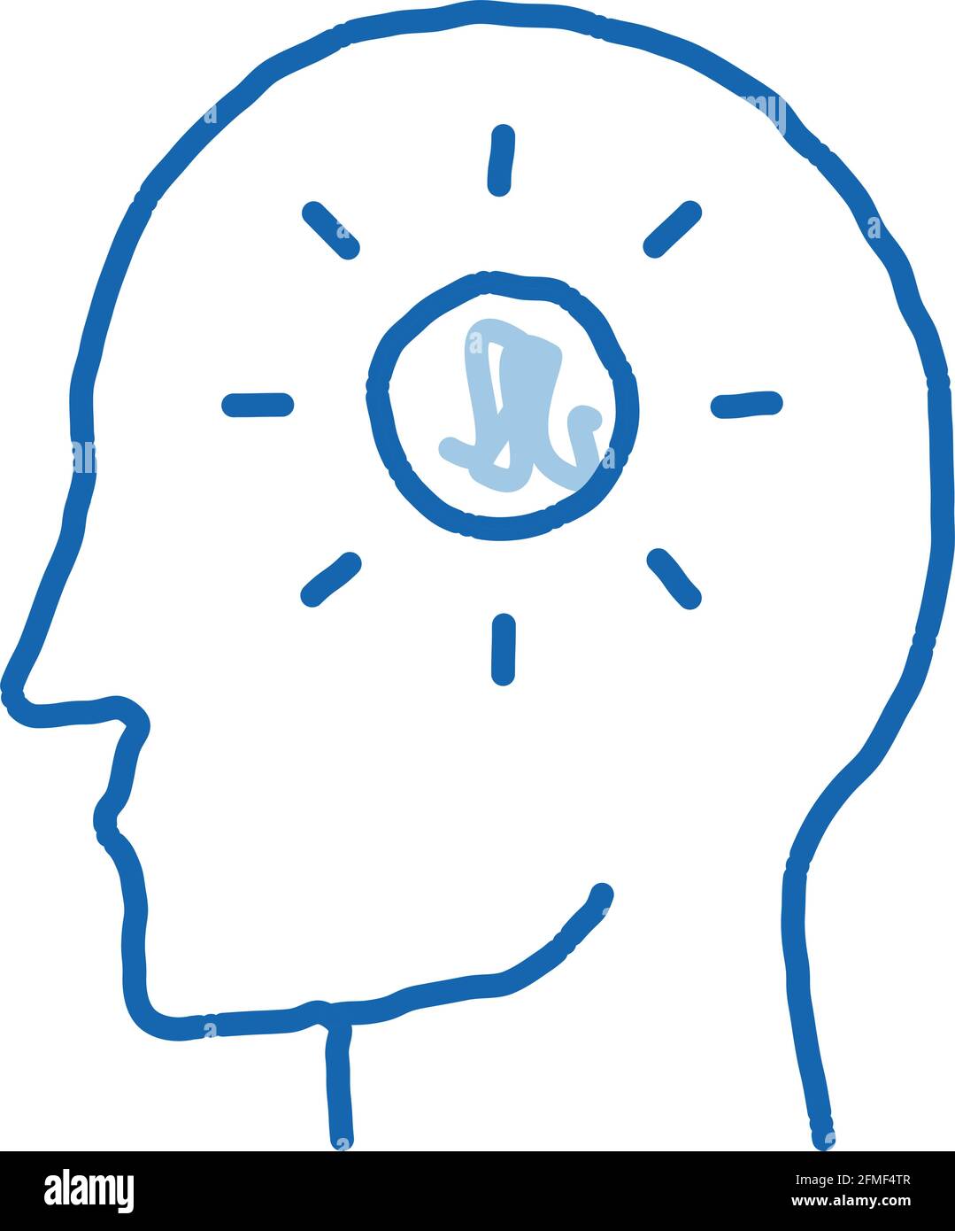 Shining Sun In Man Silhouette Mind doodle icon hand drawn illustration ...