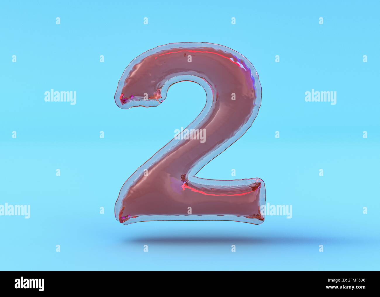 Number 2. Digital sign. Transparent balloon font part of full set. 3D ...