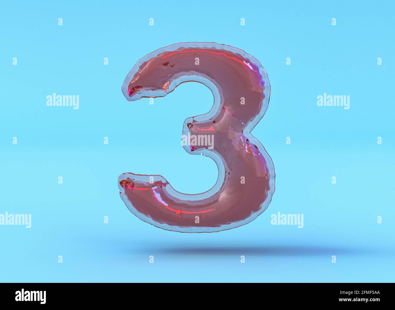 Number 3. Digital sign. Transparent balloon font part of full set. 3D ...