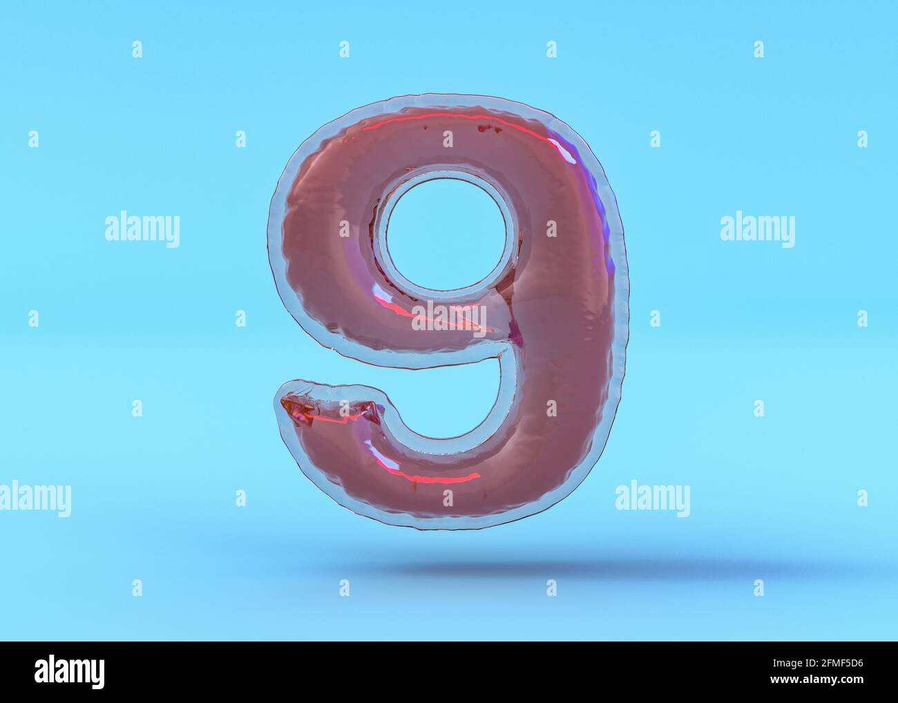 Number 9. Digital sign. Transparent balloon font part of full set. 3D ...