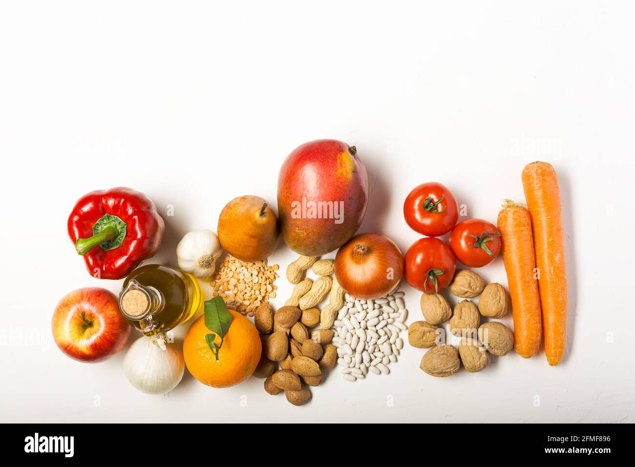 Healthy food clean eating on white background with copy space Stock ...