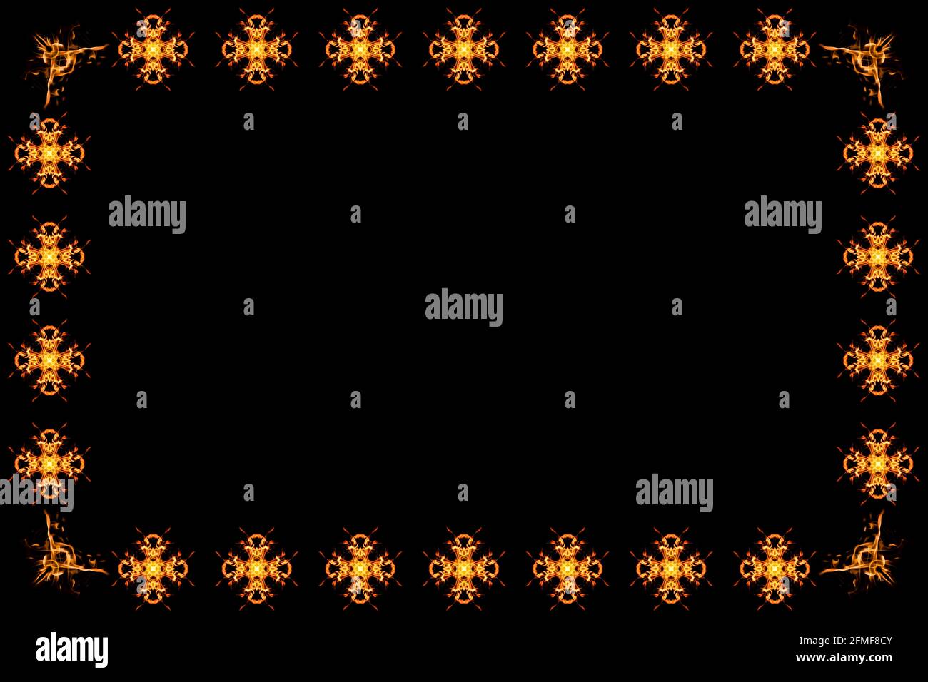 Minimalist fire flame and spark frame with free space on black ...