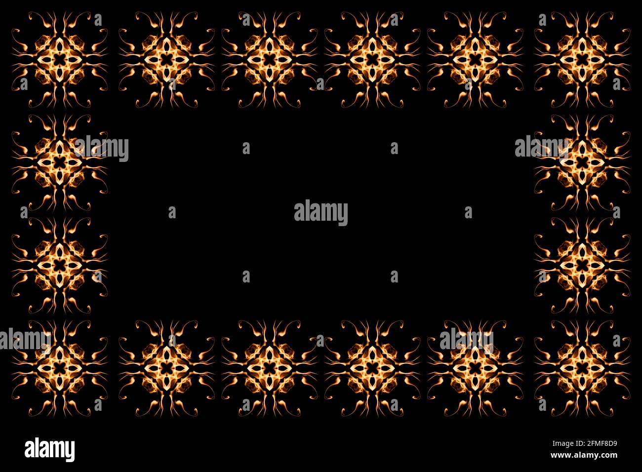 Square pattern luxury fire spark frame with free space on black ...