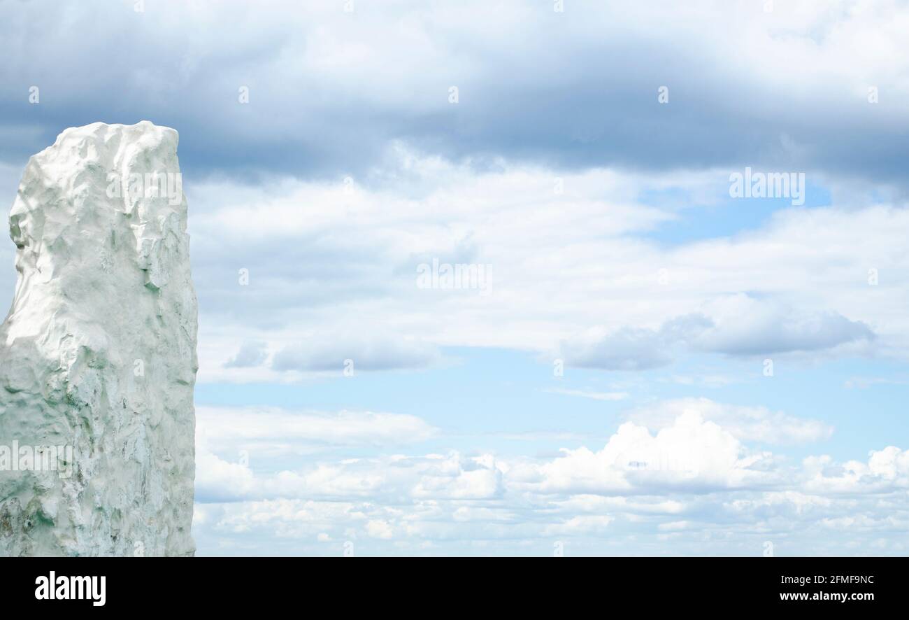 Chalk rock against the blue sky. Industrial extraction of chalk. Place ...