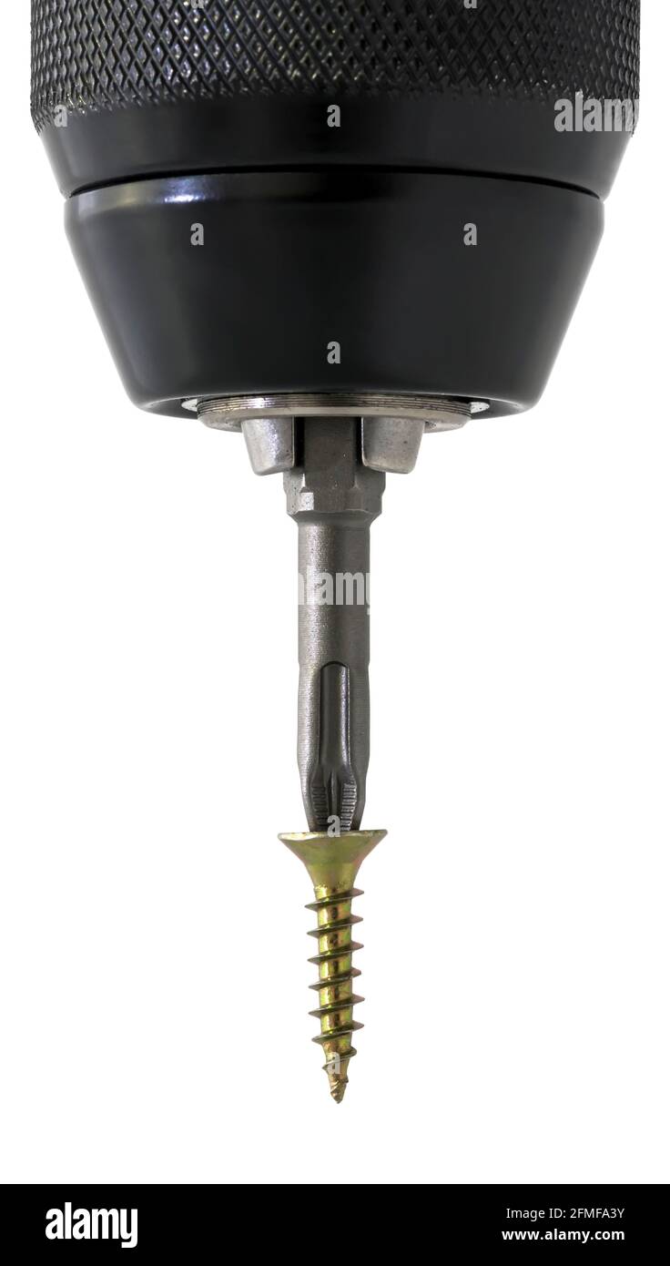 Cordless drill with drill bit working also as screw gun. Isolated on ...