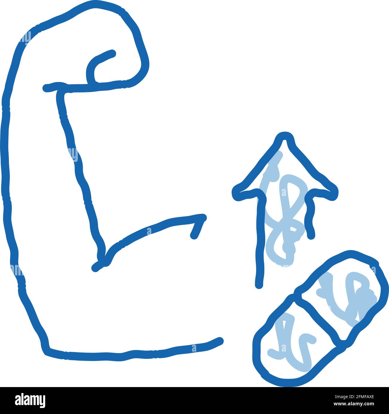 Muscle Pumping with Pills Supplements doodle icon hand drawn ...