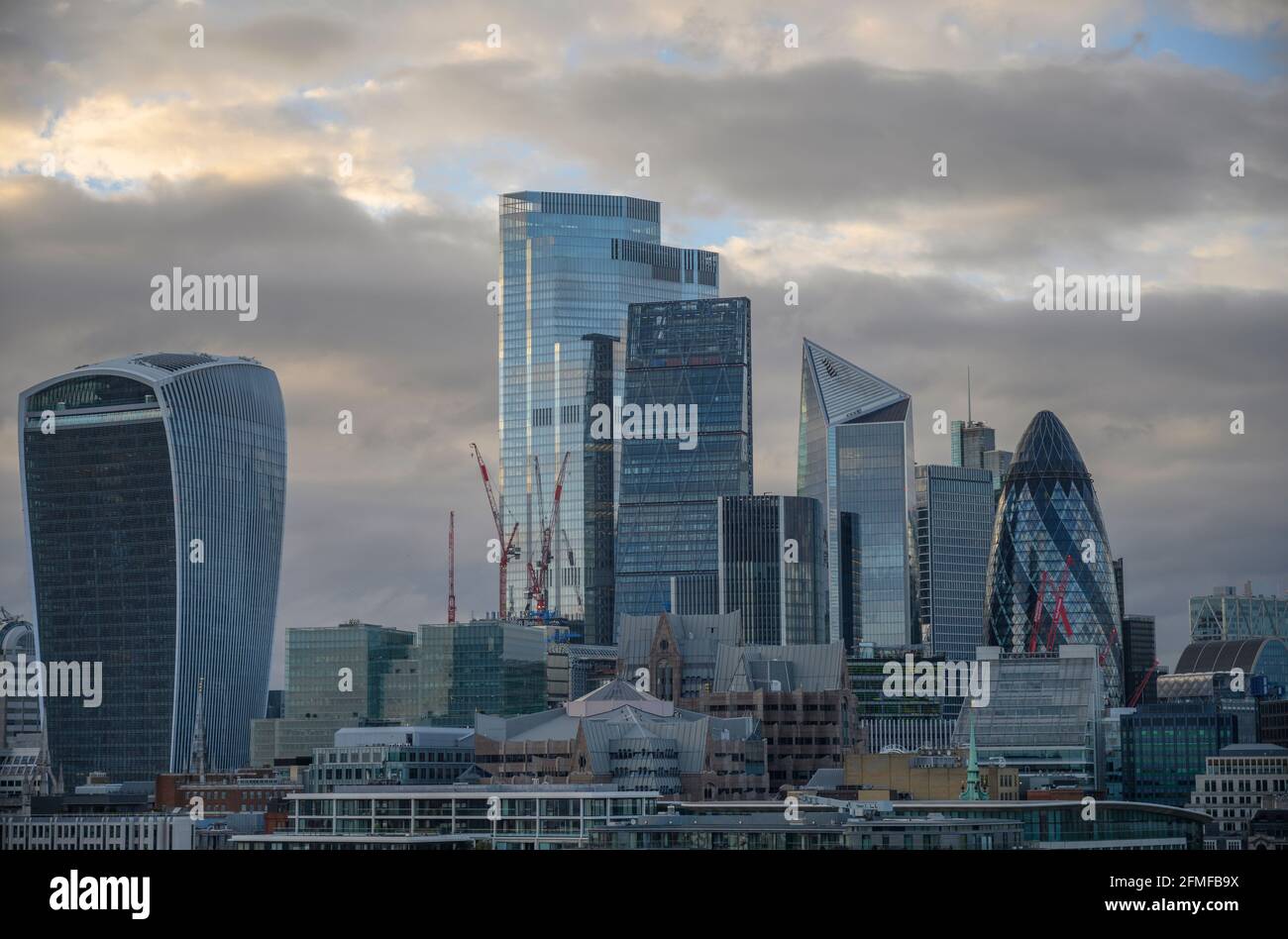 View of the City of London skyscrapers from the top floor balcony of ...