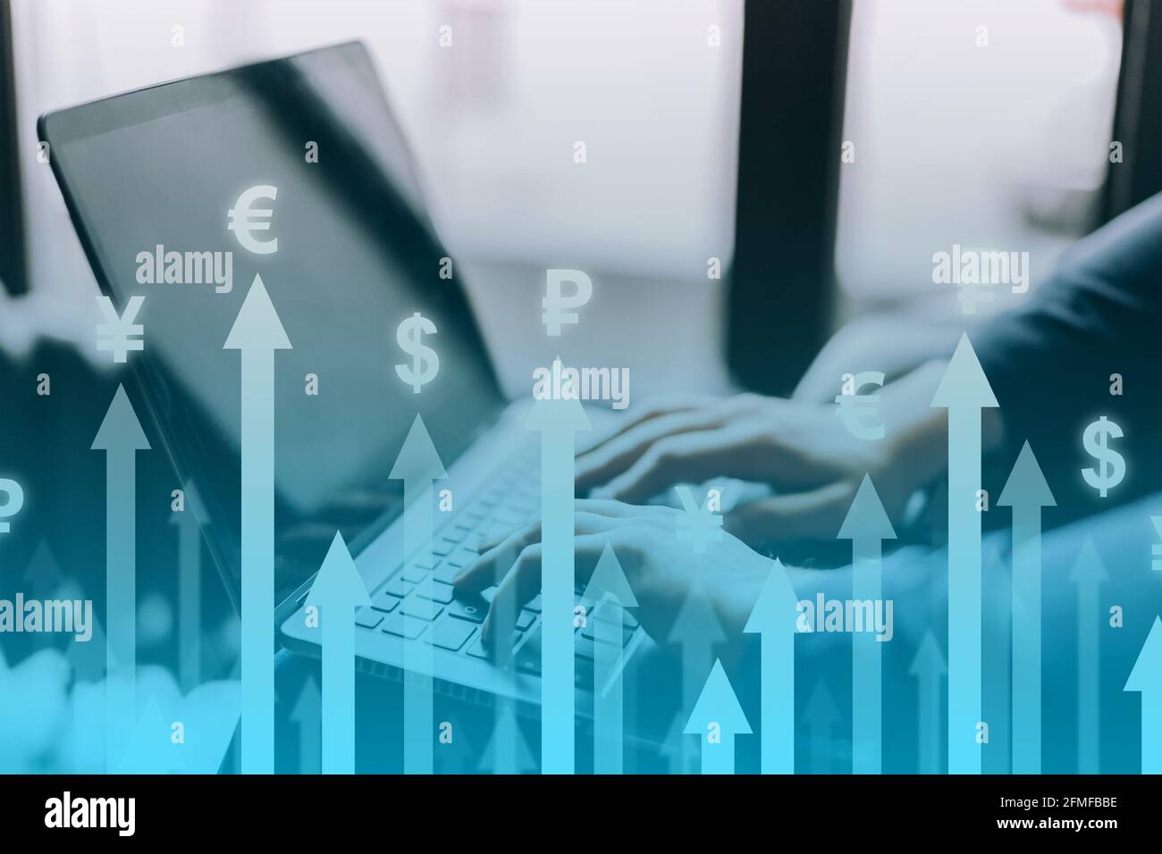 currency growth concept with upward arrows on charts and coins ...