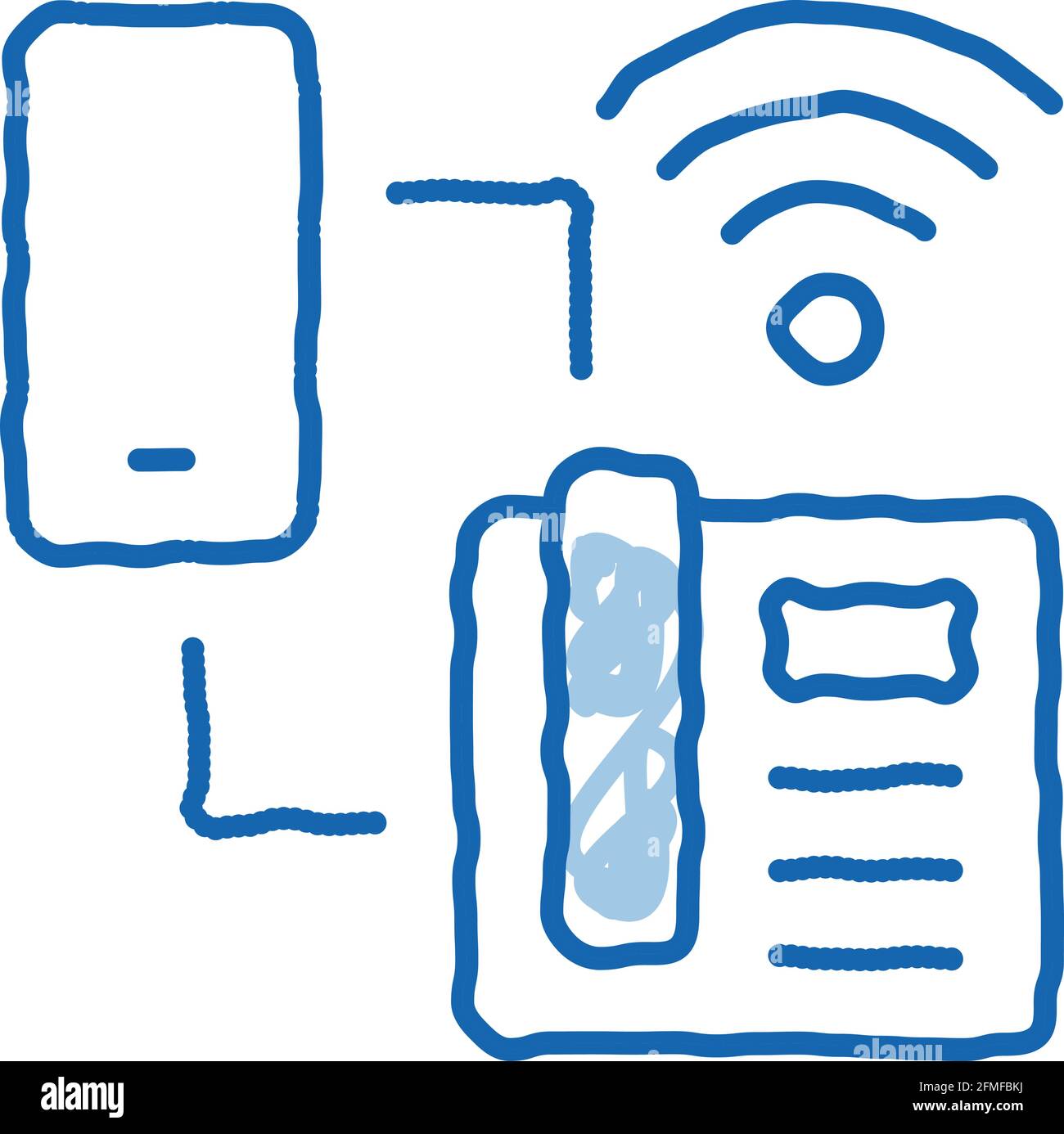 Smartphone and Home Telephone Wi-Fi Connection doodle icon hand drawn ...