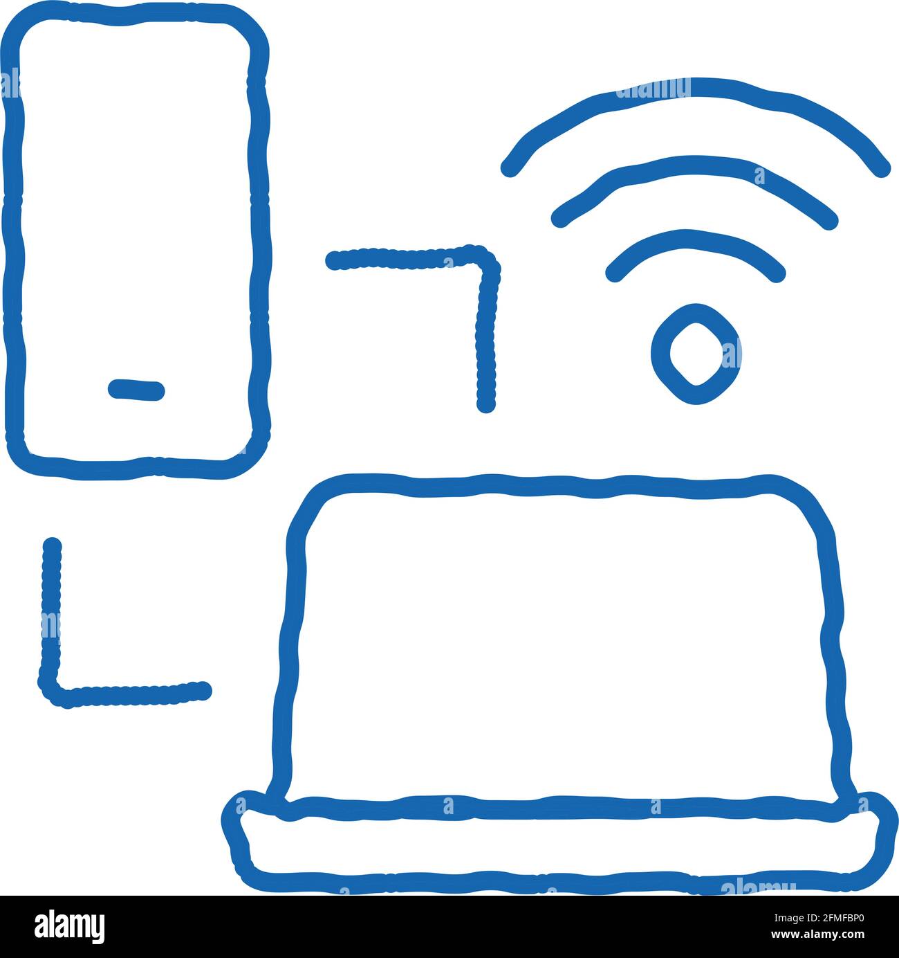 Smartphone and Laptop Wi-Fi Connection doodle icon hand drawn ...