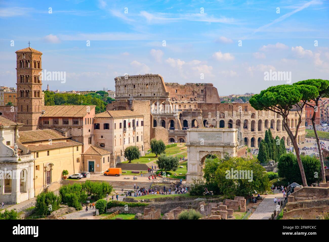 Colosseum and Roman Forum, a forum surrounded by ruins in Rome, Italy ...