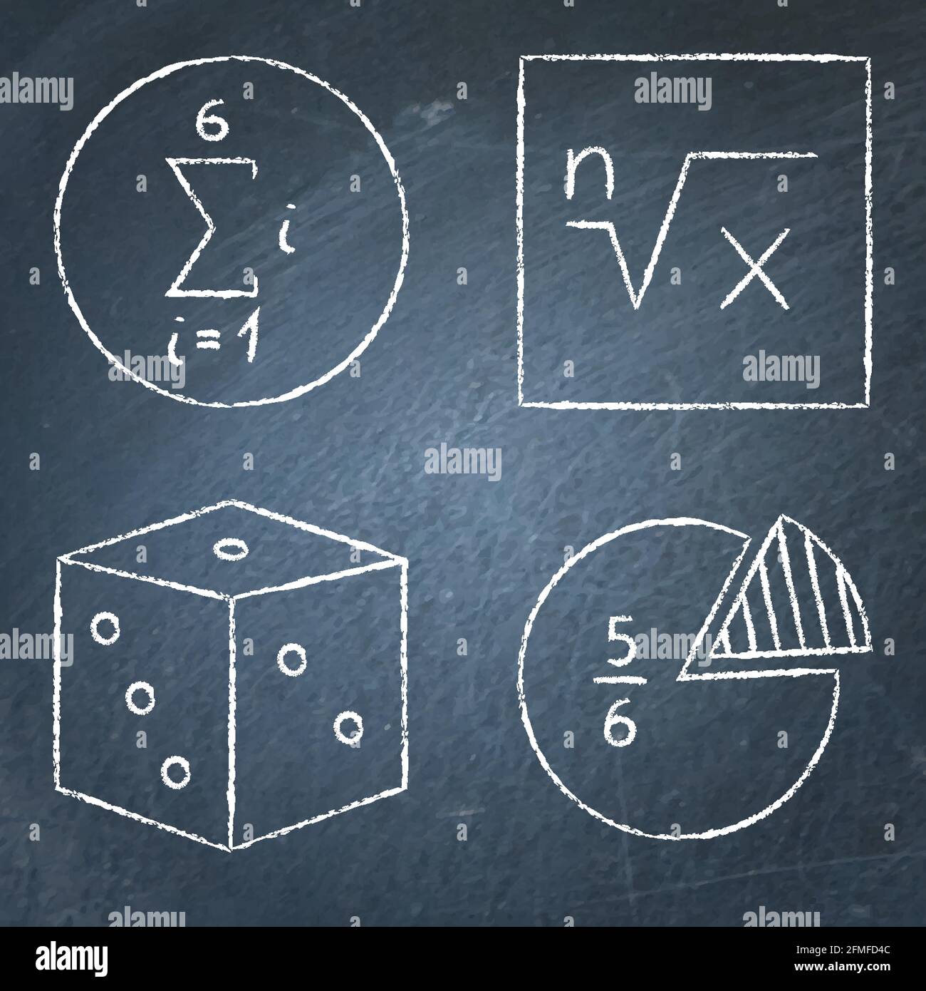 Math icons set in line style on chalkboard. Powers and roots, sequences ...