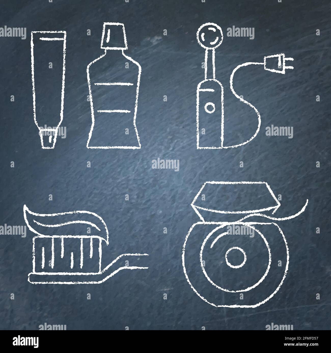 Teeth hygiene and cleaning icon set on chalkboard. Toothbrush ...