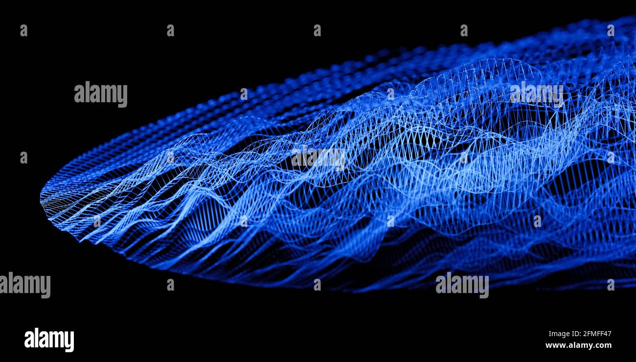 Frequency Blue Sound Waves Or Audio Waves Visualization As Abstract Grid Or Wireframe Mesh