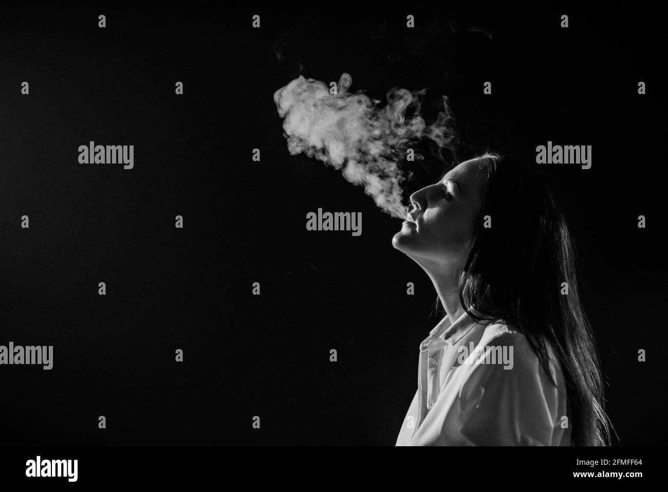Girl Blowing Smoke Black And White