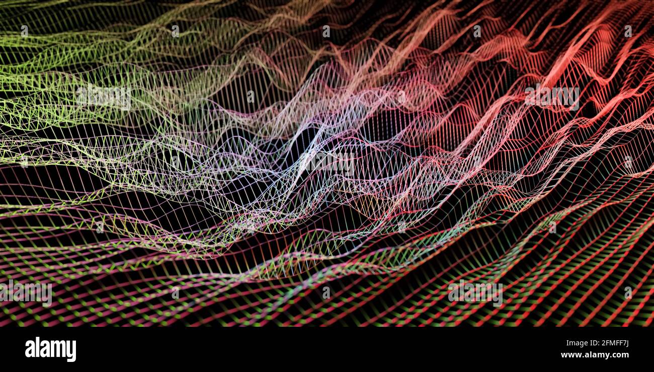 Frequency Sound Waves Or Audio Waves Visualization As Abstract Grid Or Wireframe Mesh