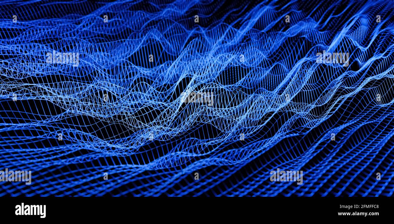 Frequency Blue Sound Waves Or Audio Waves Visualization As Abstract Grid Or Wireframe Mesh