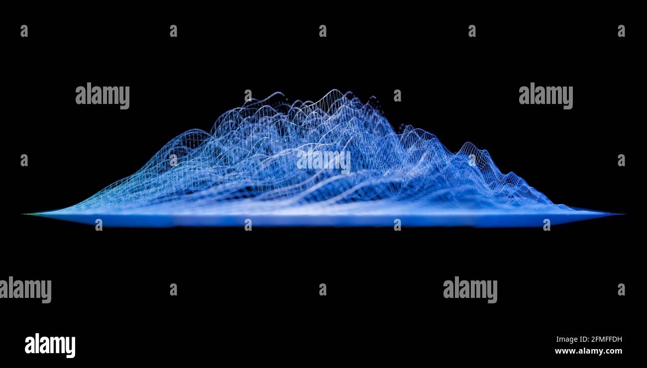 Frequency Blue Sound Waves Or Audio Waves Visualization As Abstract Grid Or Wireframe Mesh