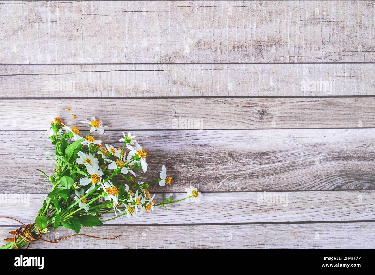 Wood background with flowers Stock Photo - Alamy