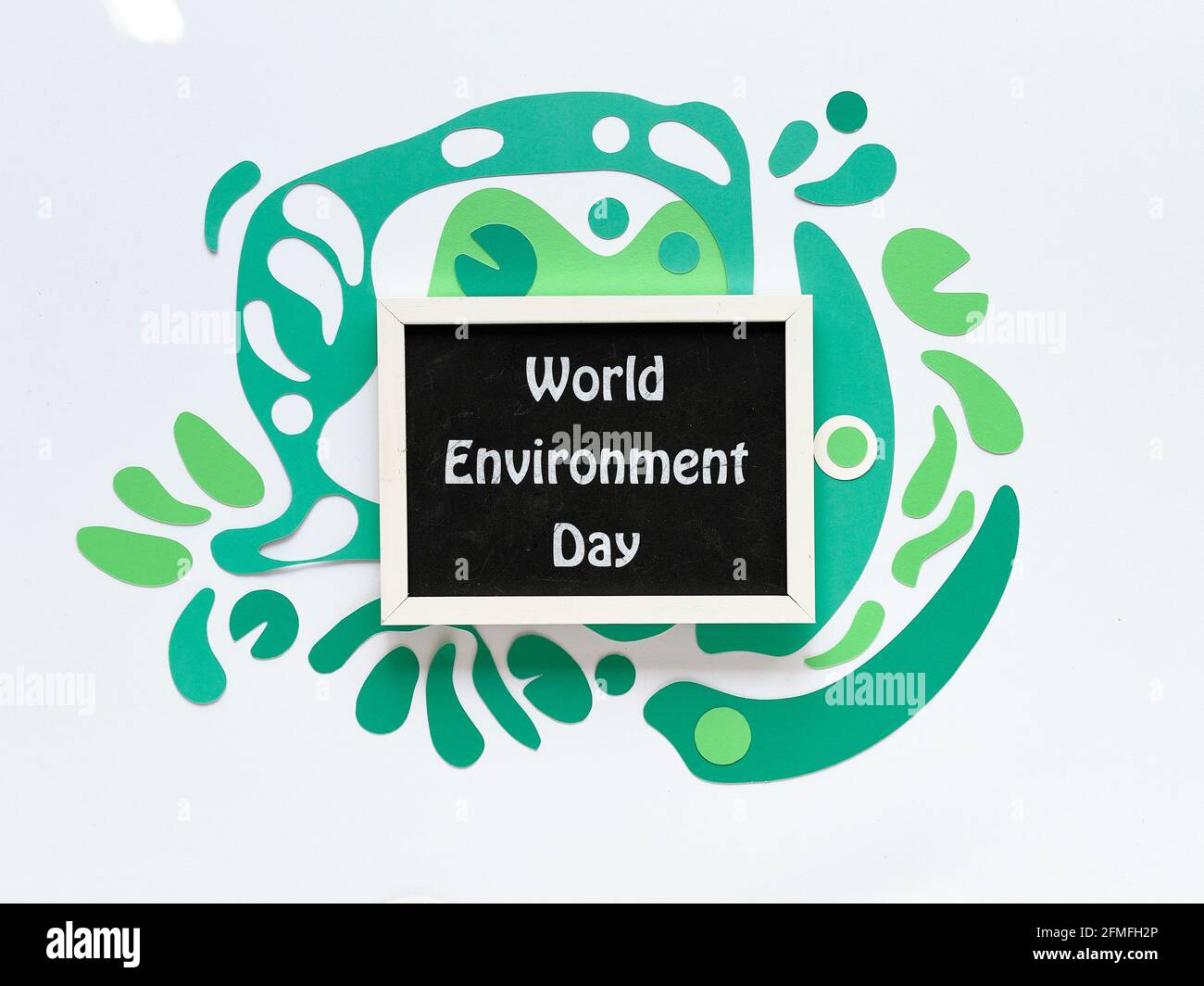 World Environment day. Abstract fluid shapes, paper art in green, beige ...