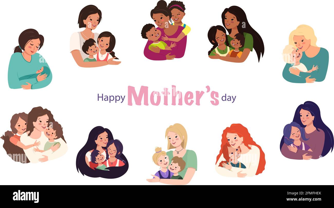 Family avatars set. Mom hugs the children. Happy mater day. Smiling ...