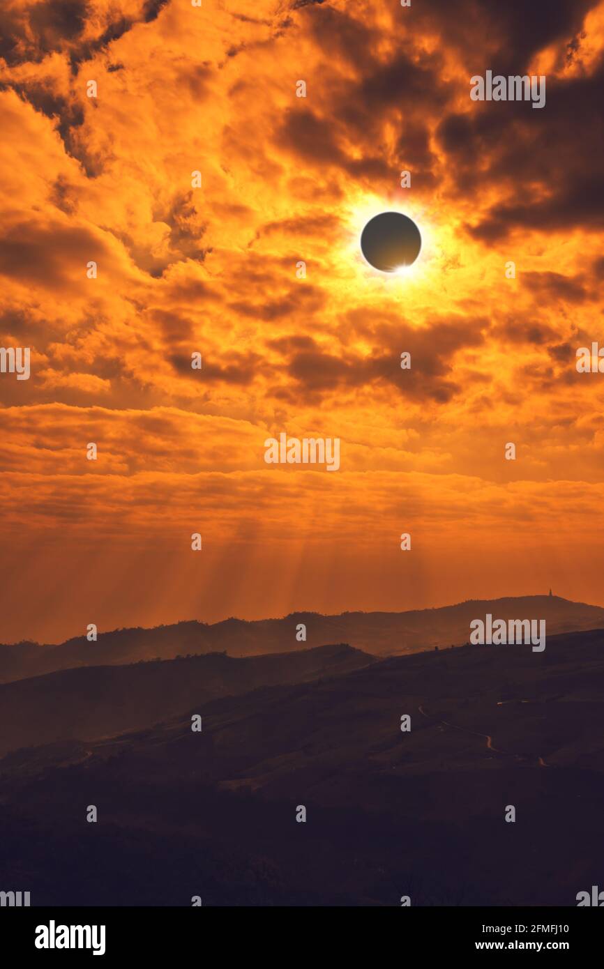 Amazing scientific natural phenomenon. The Moon covering the Sun. Total ...